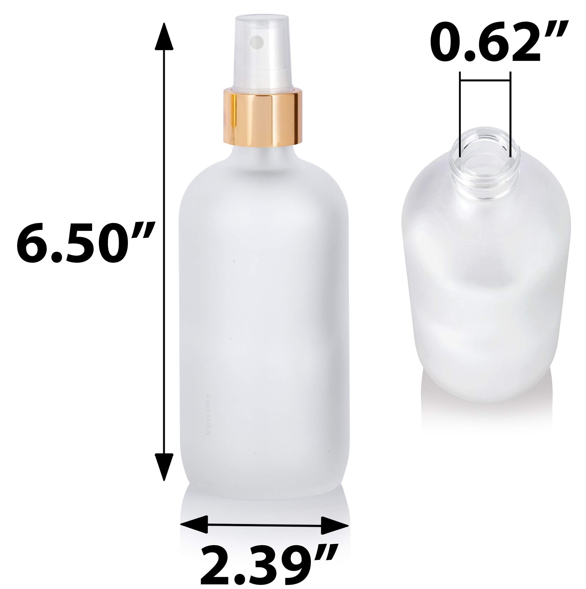 JUVITUS 8 oz / 240 ml Frosted Clear Glass Boston Round Bottle with Gold Fine Mist Spray (4 pack)