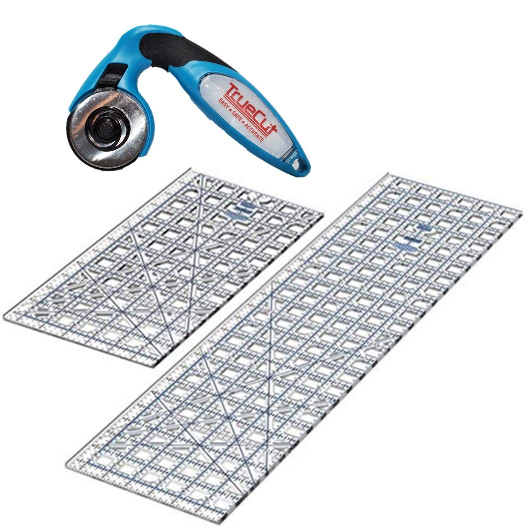 TrueCut Rotary Cutter Set - 3 Items: Large TrueCut Quilting Ruler (24.5-Inch by 6.5-Inch), Medium TrueCut Quilting Ruler (12.5-Inch by 6.5-Inch) and My Comfort Cutter Ergonomic Rotary Cutter (45mm)