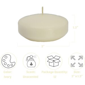 CandleNScent Unscented Floating Candles | Large 3 Inch - Fits in 3 Inch Vase and Above | Ivory| Floats On Water | Pack of 12