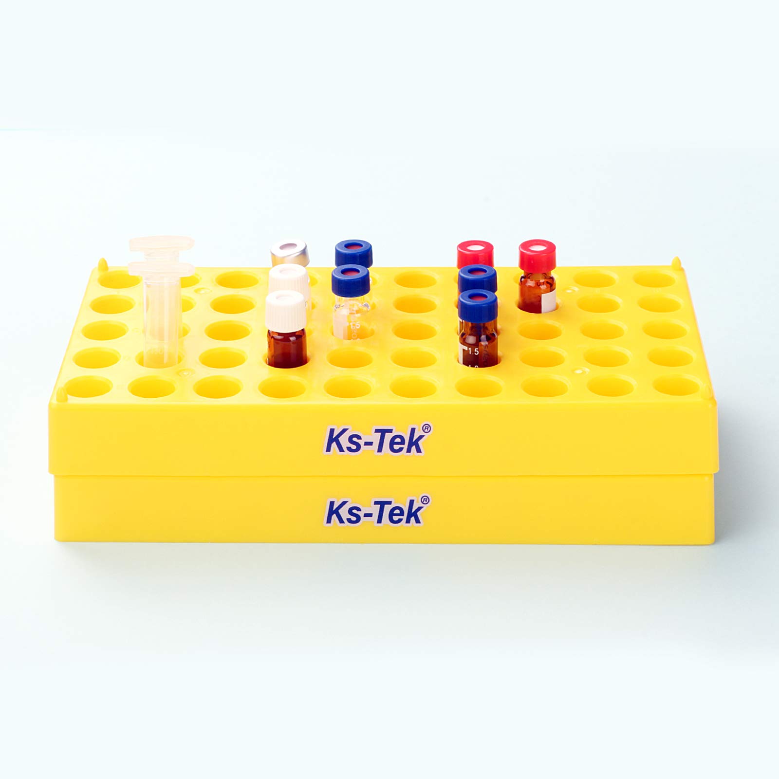 Ks-Tek 2Pcs Vial Rack,Yellow Polypropylene(PP) Vial Holder for 2mL Autosample Vial with 50 Holds Diameter 12mm,Stackable Vial Racks,Centrifuge Tube Rack,Bottle Racks