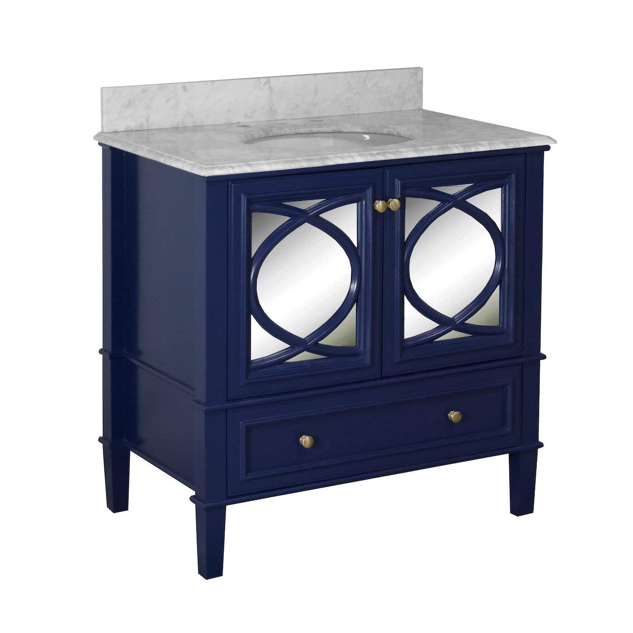 Olivia 36-inch Bathroom Vanity (Carrara/Royal Blue): Includes Royal Blue Cabinet with Authentic Italian Carrara Marble Countertop and White Ceramic Sink