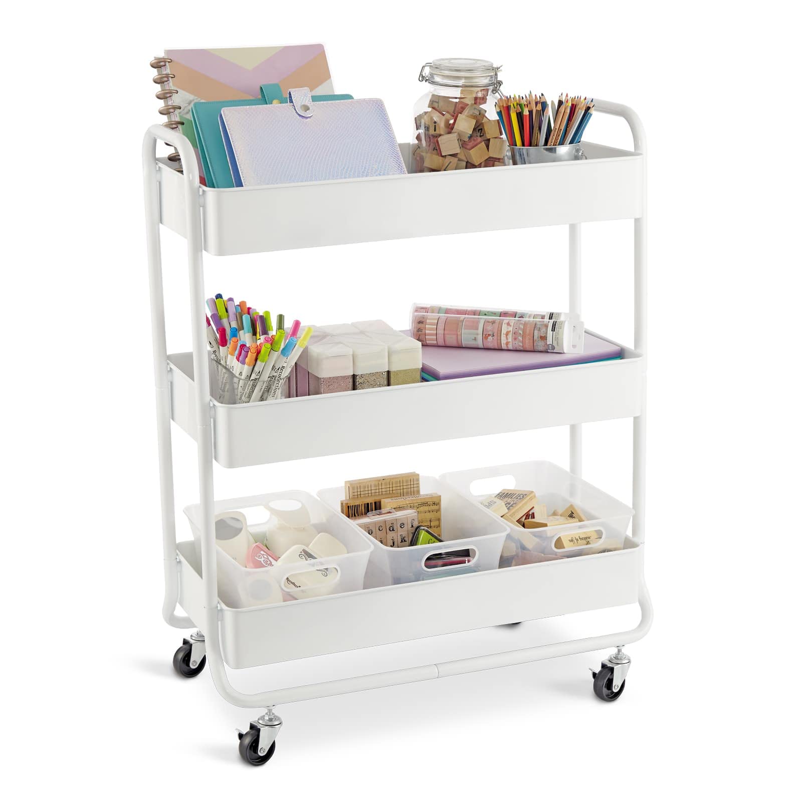 Hudson White 3-Tier Metal Rolling Cart by Simply Tidy - Multi-Functional Storage Cart for Home, Office, and Kitchen - 1 Pack