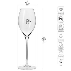 Krosno Large Prosecco Champagne Sparkling Wine Flutes, Set of 6, 9.4 fl oz, Rounded Shape for Ideal Bubbles, Dishwasher Safe, Made in Europe