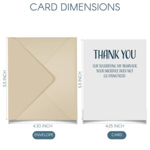 Modern Wit Thank You Card Funny, Appreciation Card, Single Thank You Card With Envelope, 4.25 X 5.5, Blank Inside, Thank You For Tolerating My Behavior, Your Sacrifice Does Not Go Unnoticed