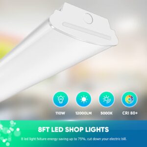 TychoLite 8FT LED Shop Lights 110W LED Garage Light, 5000K, 12000lm, 8 Foot LED Linear Strip Fixture, Surface and Suspend Mounting, for Warehouse, Workbench, Workshop, Replace for Fluorescent Tube