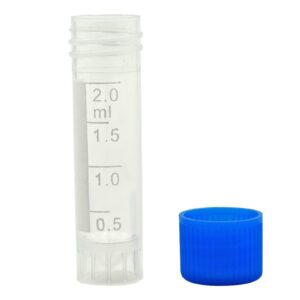 100 Pieces 2ml Plastic Graduated Vial Tube with Screw Caps, Test Tubes Small Test Sample Vial Storage Container for Lab (Blue)