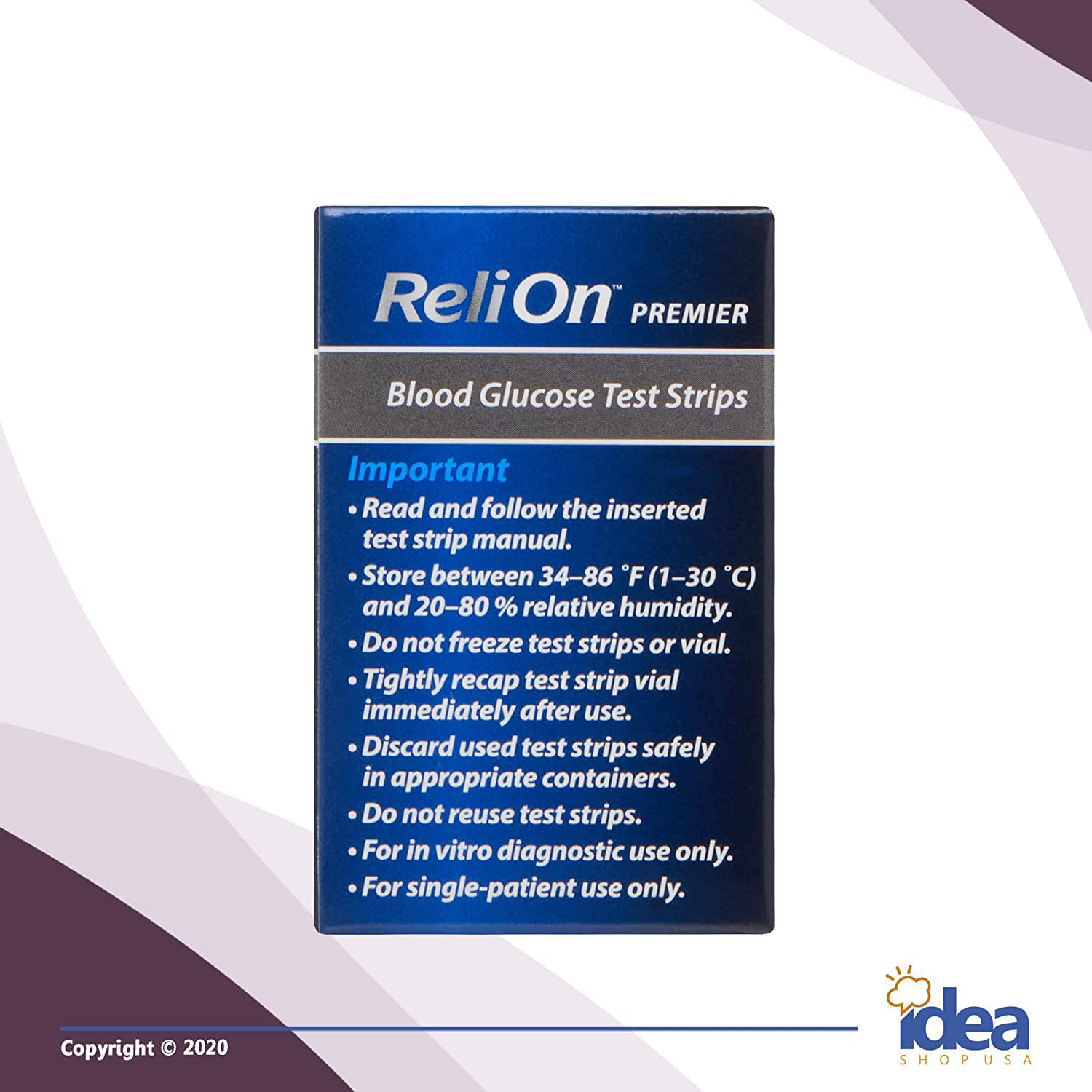 Relion Premier Blood Glucose Test Strips 50ct (2 Pack) Bundle with Exclusive "Look After Your Diabetes" - Better Idea Guide (3 Items)