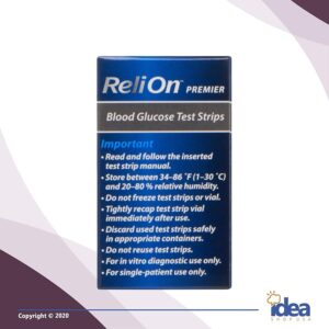 Reli On Premier Blood Glucose Testing Strips | Glucose Test Strips | Test Strips for Diabetes | Blood Sugar Strips | Diabetic Test Strips | Relion Premier Test Strips 100 Count 1 Pack + B. Idea Guide