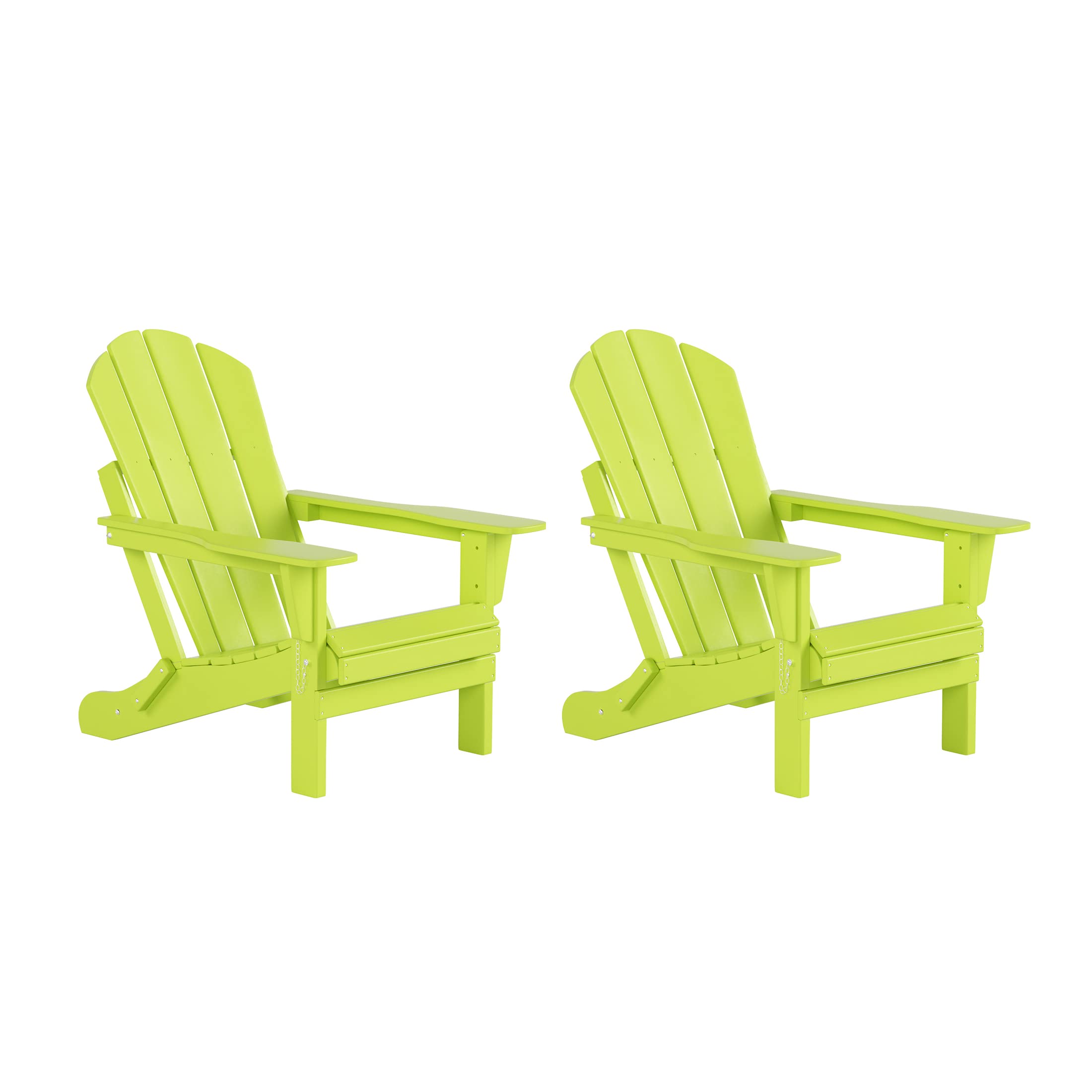 WO Home Furniture Set of 2pcs HDPE Adirondack Chairs Lounger Outdoor Folding Seat for Fire Pit, Beach, Balcony, Backyard, Lawn, Patio, Pool, Deck, Garden - Weather UV Resistant (Lime)