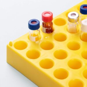 Ks-Tek 2Pcs Vial Rack,Yellow Polypropylene(PP) Vial Holder for 2mL Autosample Vial with 50 Holds Diameter 12mm,Stackable Vial Racks,Centrifuge Tube Rack,Bottle Racks