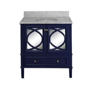 Olivia 36-inch Bathroom Vanity (Carrara/Royal Blue): Includes Royal Blue Cabinet with Authentic Italian Carrara Marble Countertop and White Ceramic Sink