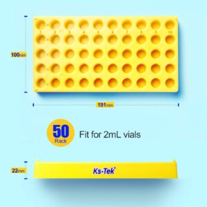 Ks-Tek 2Pcs Vial Rack,Yellow Polypropylene(PP) Vial Holder for 2mL Autosample Vial with 50 Holds Diameter 12mm,Stackable Vial Racks,Centrifuge Tube Rack,Bottle Racks