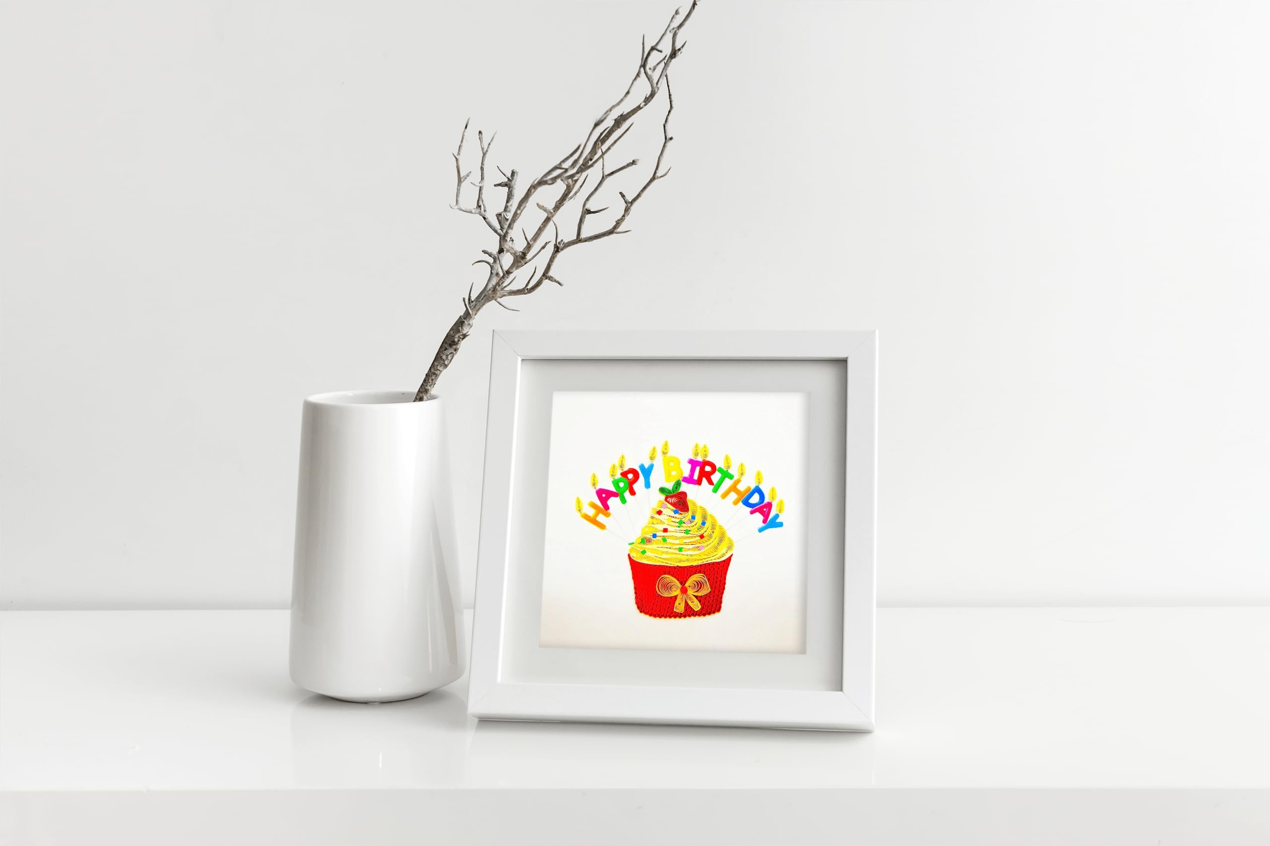 Colorful Happy Birthday Cupcake, Quilling Card 3D - Unique Dedicated Handmade, Design Greeting Card for Birthday | 6" x 6"