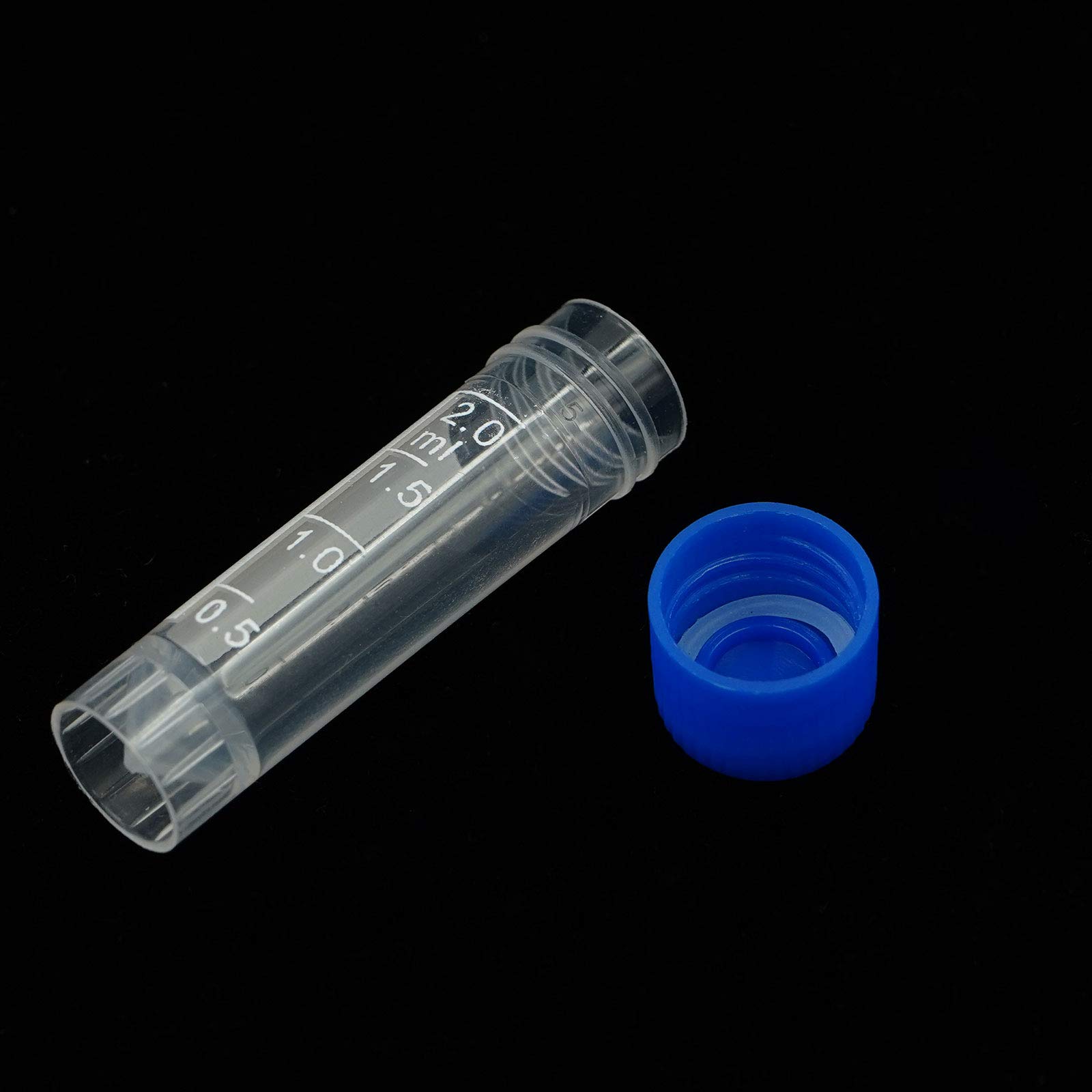 100 Pieces 2ml Plastic Graduated Vial Tube with Screw Caps, Test Tubes Small Test Sample Vial Storage Container for Lab (Blue)