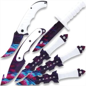 black legion cosmic battle 6 piece knife set | includes survival, throwing, pocket, gut-hook knives | fantasy cosmic design | includes sheaths for each | ergonomic handles | complete set