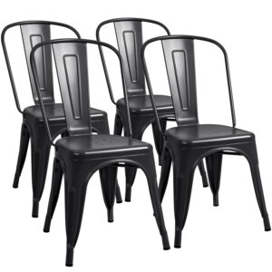 furmax metal dining chair indoor-outdoor use stackable classic trattoria chair chic dining bistro cafe side metal chairs set of 4 (black)