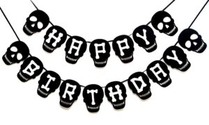 black skull happy birthday banner - birthday decorations.