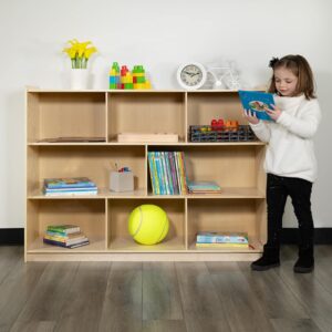 Flash Furniture Wooden 8 Section School Classroom Storage Cabinet for Commercial or Home Use - Safe, Kid Friendly Design - 36" H (Natural)