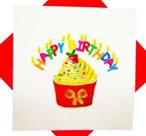 colorful happy birthday cupcake, quilling card 3d - unique dedicated handmade, design greeting card for birthday | 6" x 6"