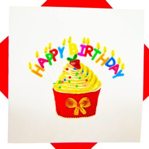 Colorful Happy Birthday Cupcake, Quilling Card 3D - Unique Dedicated Handmade, Design Greeting Card for Birthday | 6" x 6"