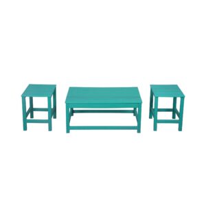 wo home furniture hdpe 2pcs side and 1pc coffee table for adirondack chair, weather and uv resistant for outdoor, patio, backyard, porch, garden, turquoise