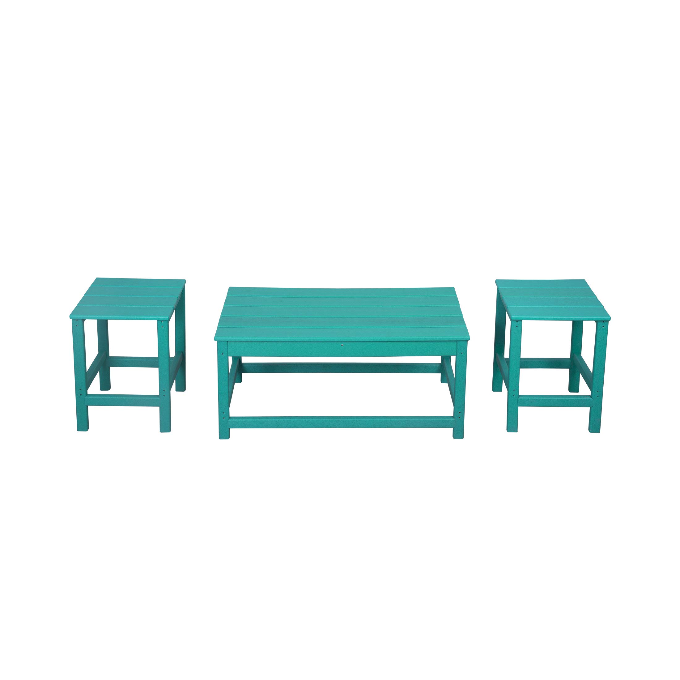 WO Home Furniture HDPE 2pcs Side and 1pc Coffee Table for Adirondack Chair, Weather and UV Resistant for Outdoor, Patio, Backyard, Porch, Garden, Turquoise