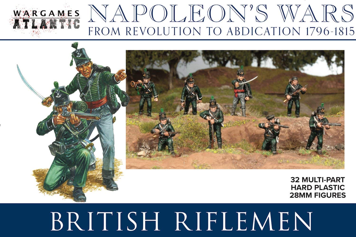 Napoleon's Wars: British Riflemen (32 Multi Part Hard Plastic 28mm Figures)