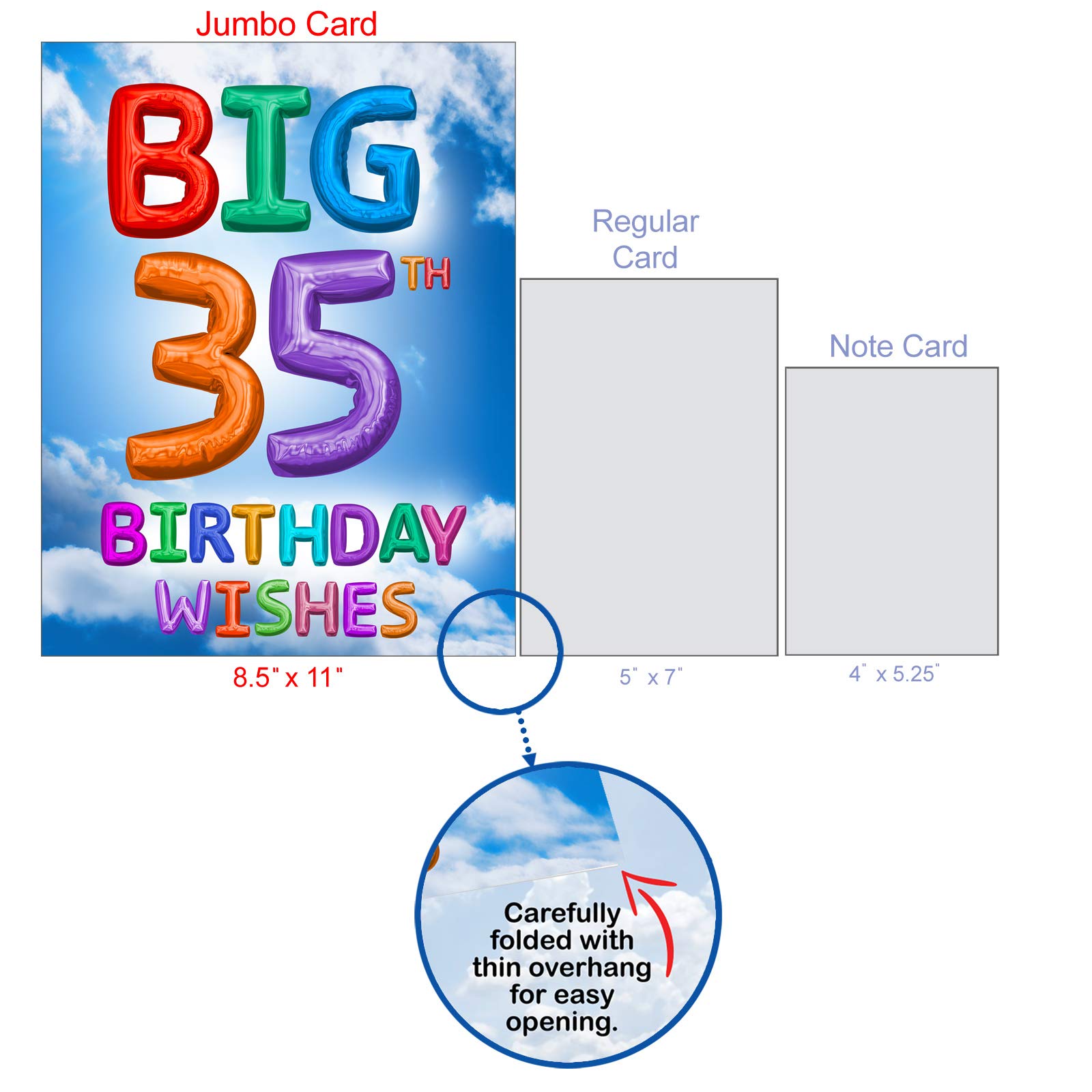 NobleWorks - Large 35th Happy Birthday Card (8.5 x 11 Inch) - Funny 35 Year Milestone Bday Congrats, Jumbo Group Card from All of Us (Not 3D or Raised) - Inflated Messages 35 J9398MBG-US