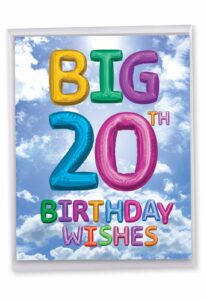 nobleworks - 20th birthday card jumbo from all of us (8.5 x 11 inch) - milestone of 20 years, large notecard w/envelope (not actual balloons, 3d or raised) - inflated messages j9394mbg-us