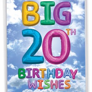 NobleWorks - 20th Birthday Card Jumbo from All of Us (8.5 x 11 Inch) - Milestone of 20 Years, Large Notecard w/Envelope (Not Actual Balloons, 3D or Raised) - Inflated Messages J9394MBG-US