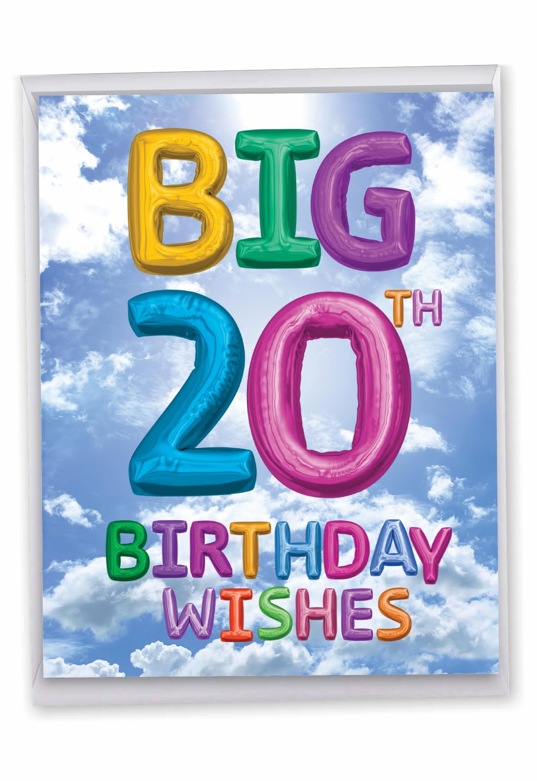 NobleWorks - 20th Birthday Card Jumbo from All of Us (8.5 x 11 Inch) - Milestone of 20 Years, Large Notecard w/Envelope (Not Actual Balloons, 3D or Raised) - Inflated Messages J9394MBG-US