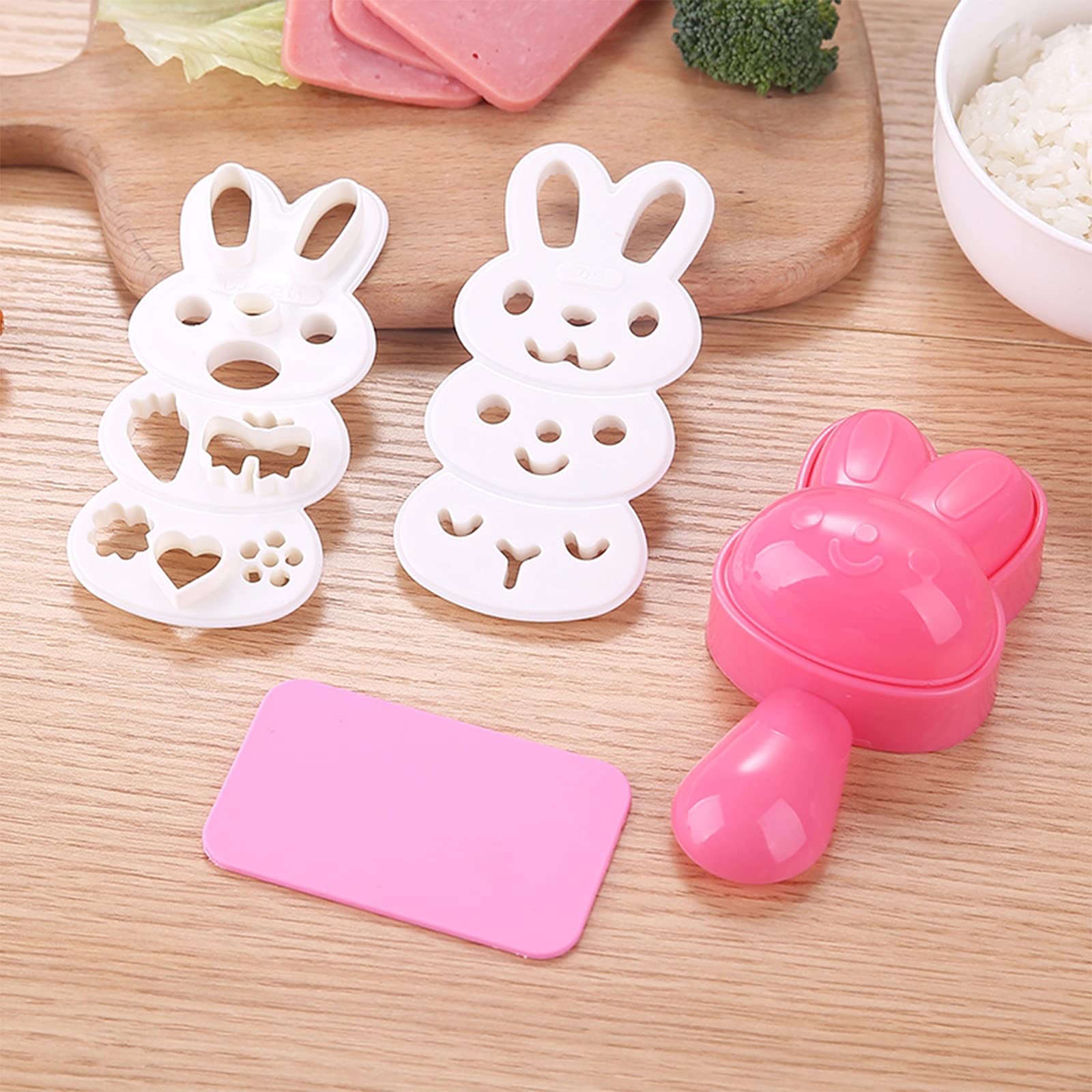 Rice Ball Molds for Kids Cute Rabbit Pattern Sushi Mold Rice Shaper Onigiri Mold Bento Accessories DIY Kitchen Tools with Nori Seaweed Punch Cutter