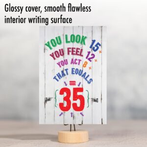 NobleWorks - 35th Happy Birthday Card Funny - Joke Notecard for Birthdays, 35 Year Old Milestone Humor - Age Equation 35 C9417MBG