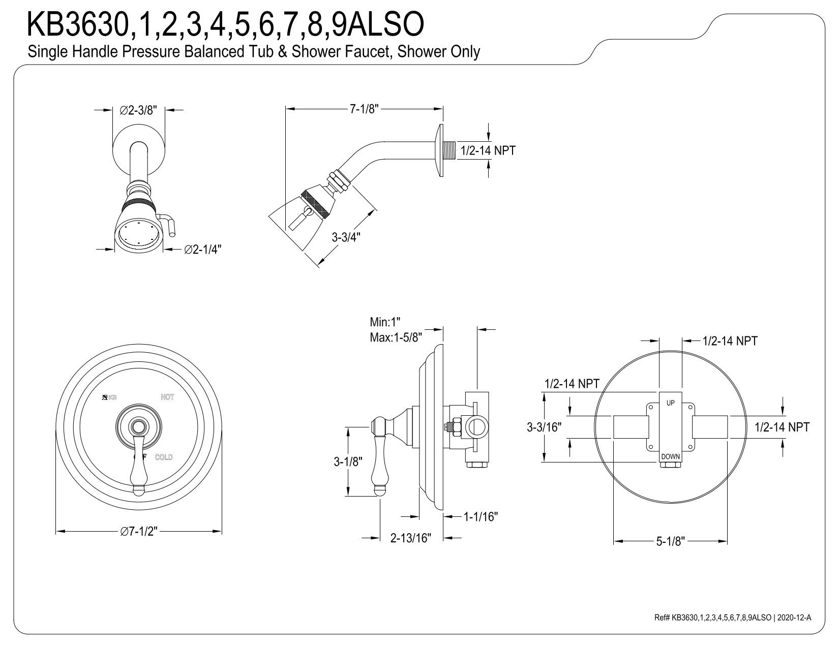 Kingston Brass KB3636ALSO Restoration Shower Faucet, Polished Nickel