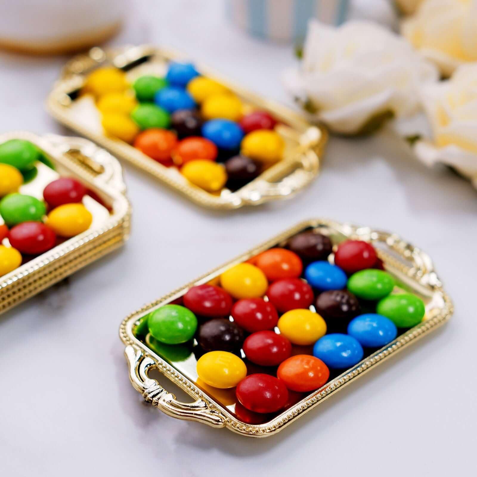 Efavormart 12 Pack - 4" Gold Rectangular Mini Candy Display Tray Favors for Wedding, Bridal Shower, Baby Shower, Birthday, Candy Jars Decorations