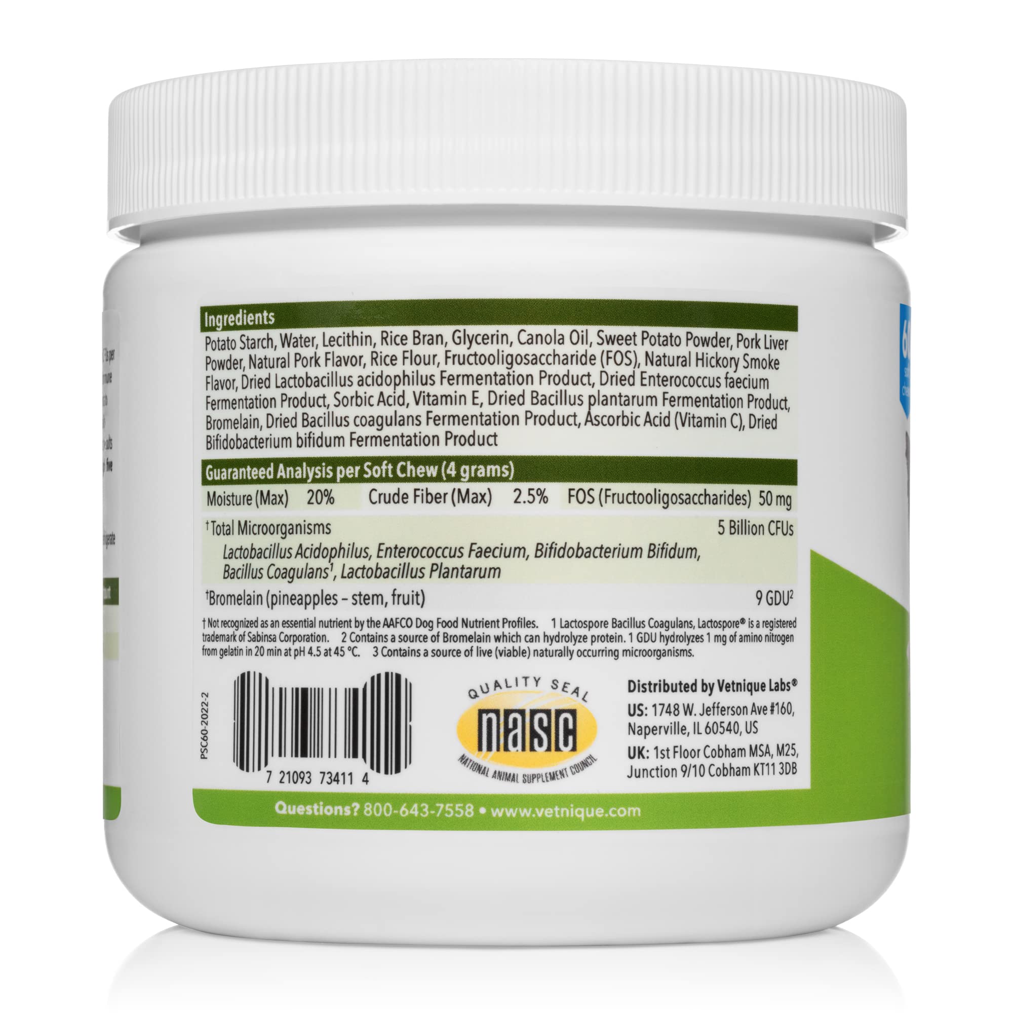 VETNIQUE Profivex 5-Strain Probiotic Soft Chews (60ct) & Glandex Anal Gland Support Peanut Butter Soft Chews (30ct Peanut Butter) for Dogs Bundle