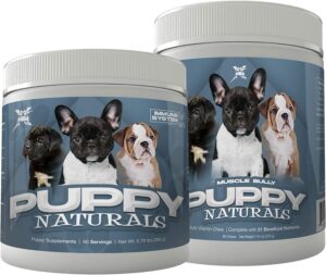 muscle bully puppy naturals | muscle building immunity milk replacer + 10 in 1 puppy multivitamin nutrient chew | veterinarian formulated. nutritional support for growing puppies (120 servings).