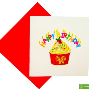 Colorful Happy Birthday Cupcake, Quilling Card 3D - Unique Dedicated Handmade, Design Greeting Card for Birthday | 6" x 6"