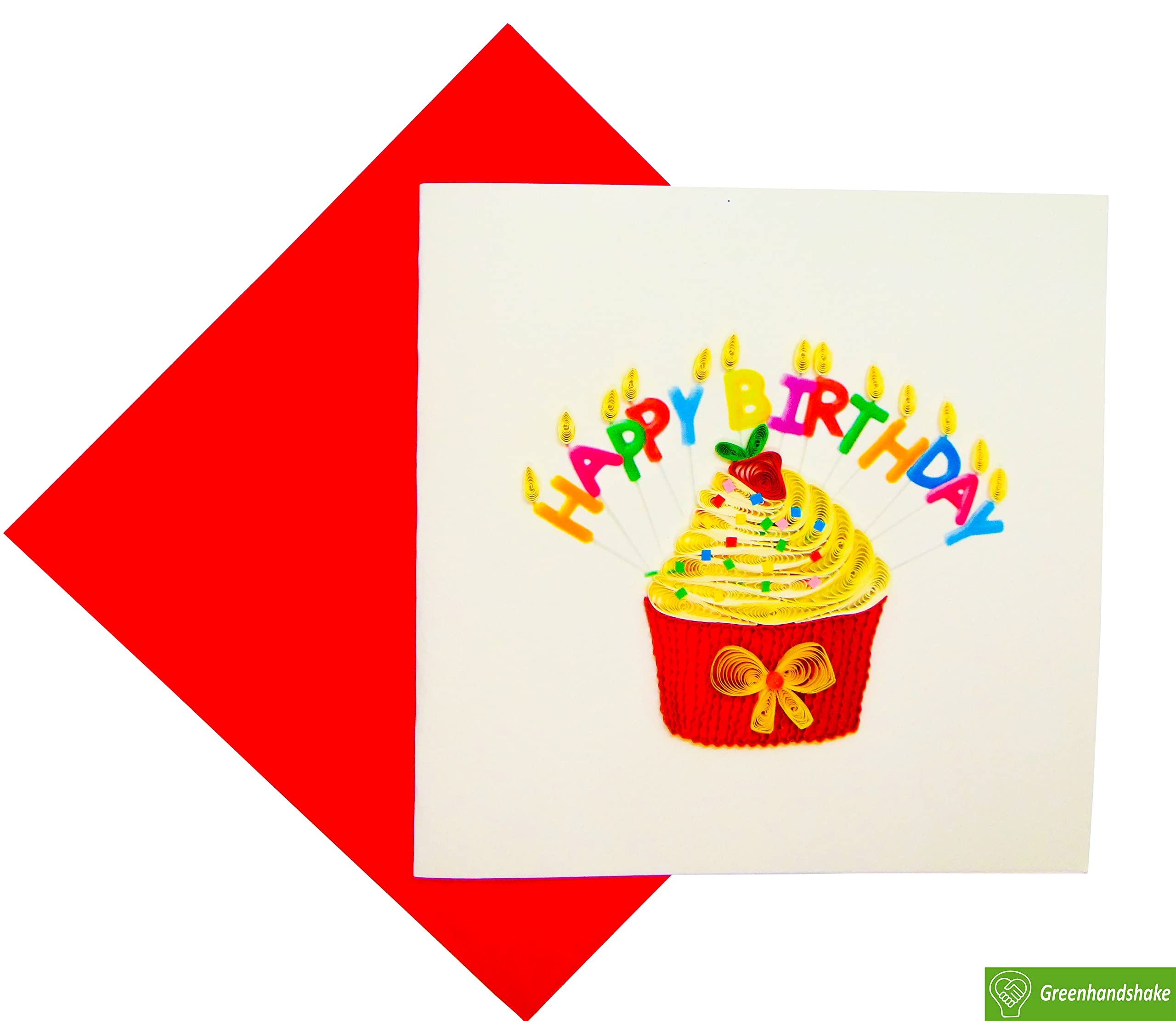 Colorful Happy Birthday Cupcake, Quilling Card 3D - Unique Dedicated Handmade, Design Greeting Card for Birthday | 6" x 6"