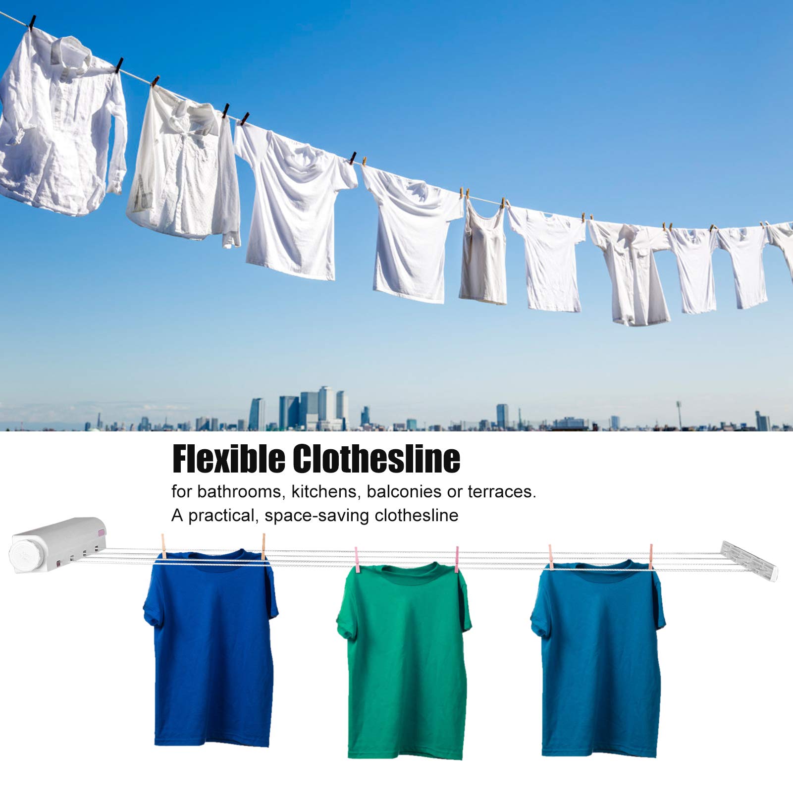 Retractable Clothesline Telescopic Indoor Outdoor Wall Mounted Clothes Dryer Line Drying Rope Hanger 4Line or 5Line(4 Lines)