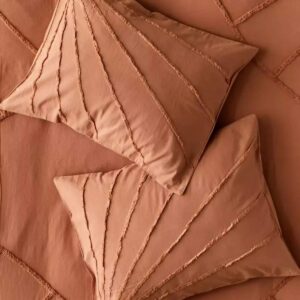 3 Pieces, Queen Size, 300 TC, Pure Washed Percale Cotton Down Comforter Cover with Zip Closure | Ultra Soft & Lightweight, Easy Care Bedding Set of 1 Tufted Duvet Cover + 2 Pillow Covers - Terracotta