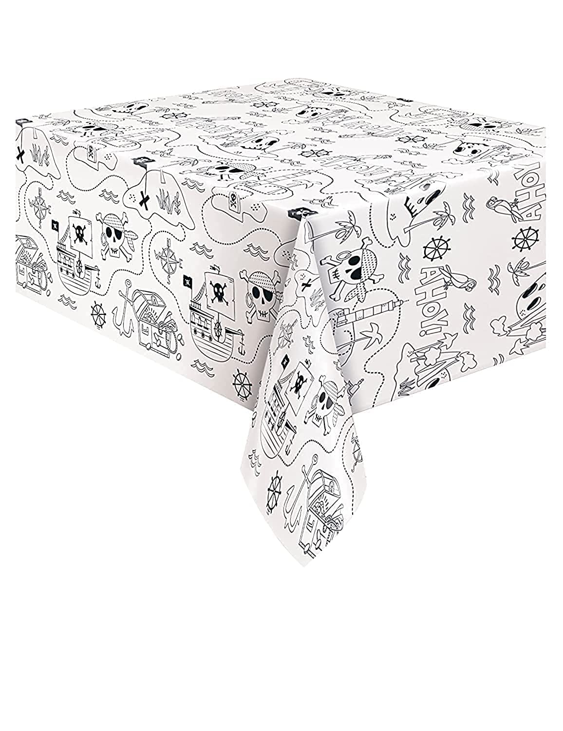 White Coloring Paper Ahoy Pirate Table Cover (54"x84") 1 Count - Perfect for Kids Parties and Enjoyable Mealtime