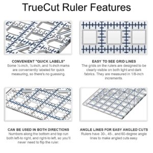 TrueCut Rotary Cutter Set - 3 Items: Large TrueCut Quilting Ruler (24.5-Inch by 6.5-Inch), Medium TrueCut Quilting Ruler (12.5-Inch by 6.5-Inch) and My Comfort Cutter Ergonomic Rotary Cutter (45mm)