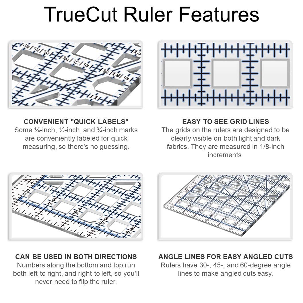 TrueCut Rotary Cutter Set - 3 Items: Large TrueCut Quilting Ruler (24.5-Inch by 6.5-Inch), Medium TrueCut Quilting Ruler (12.5-Inch by 6.5-Inch) and My Comfort Cutter Ergonomic Rotary Cutter (45mm)