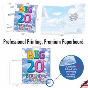 NobleWorks - 20th Birthday Card Jumbo from All of Us (8.5 x 11 Inch) - Milestone of 20 Years, Large Notecard w/Envelope (Not Actual Balloons, 3D or Raised) - Inflated Messages J9394MBG-US