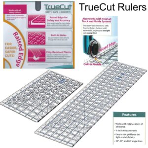 TrueCut Rotary Cutter Set - 3 Items: Large TrueCut Quilting Ruler (24.5-Inch by 6.5-Inch), Medium TrueCut Quilting Ruler (12.5-Inch by 6.5-Inch) and My Comfort Cutter Ergonomic Rotary Cutter (45mm)