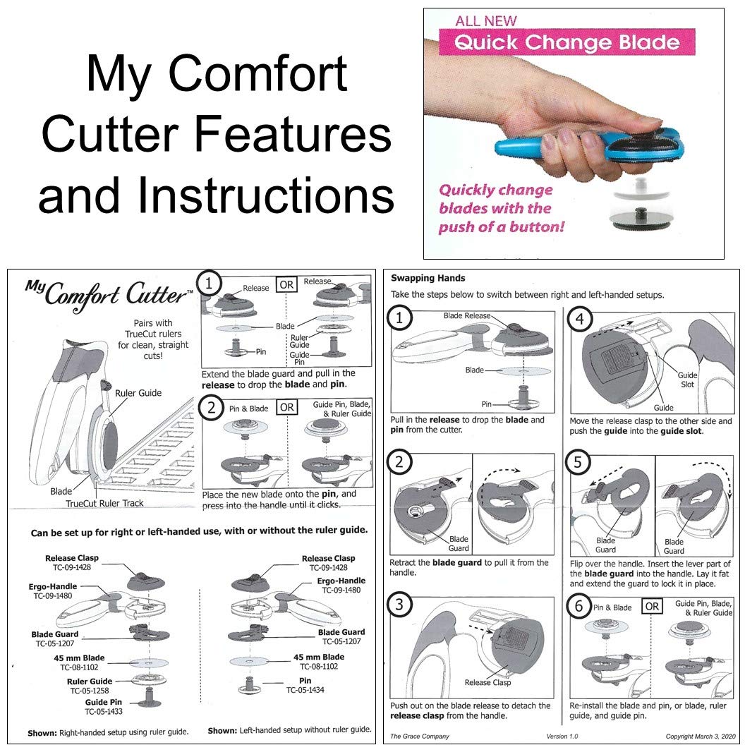 TrueCut Rotary Cutter Set - 3 Items: Large TrueCut Quilting Ruler (24.5-Inch by 6.5-Inch), Medium TrueCut Quilting Ruler (12.5-Inch by 6.5-Inch) and My Comfort Cutter Ergonomic Rotary Cutter (45mm)