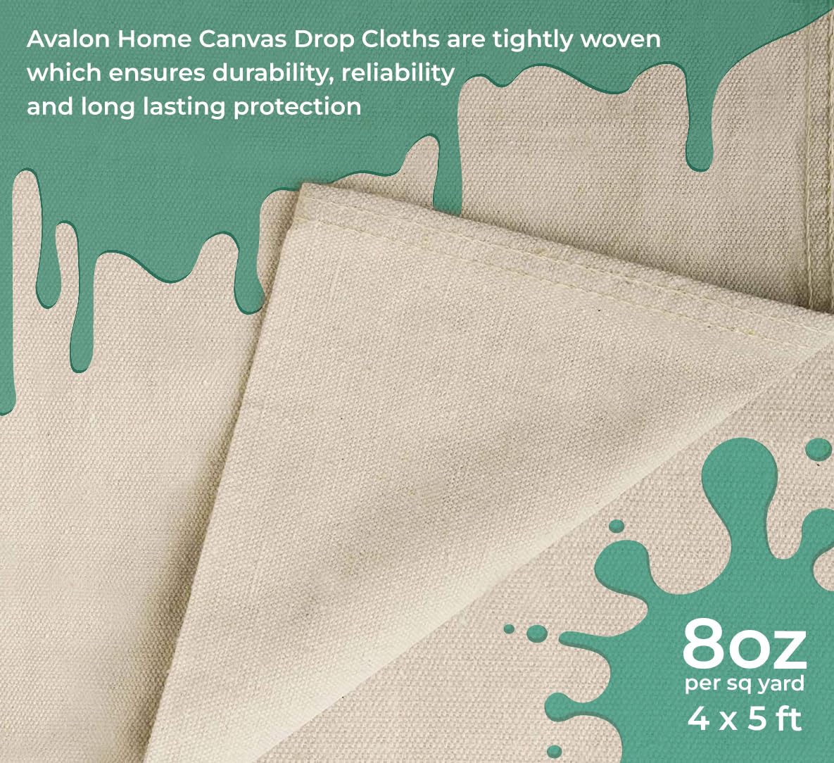 Avalon Home Canvas Drop Cloth 4x5 ft Pack of 1-8oz Painters Drop Cloth for Painting - Canvas Tarps for Floor & Furniture Protection - All Purpose Canvas Fabric Painting Drop Cloths