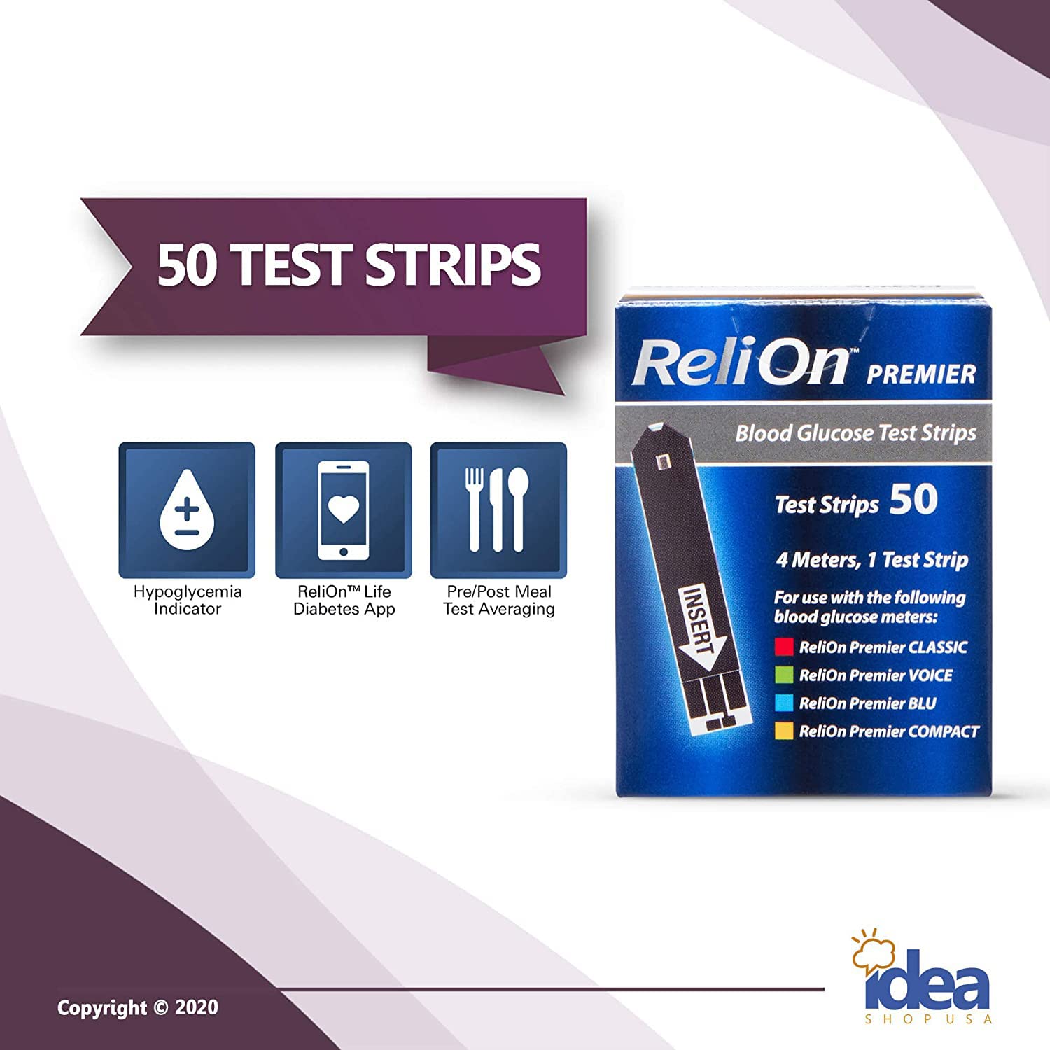 Relion Premier Blood Glucose Test Strips 50ct (2 Pack) Bundle with Exclusive "Look After Your Diabetes" - Better Idea Guide (3 Items)