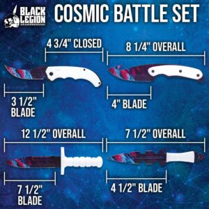 BLACK LEGION Cosmic Battle 6 Piece Knife Set | Includes Survival, Throwing, Pocket, Gut-Hook Knives | Fantasy Cosmic Design | Includes Sheaths for Each | Ergonomic Handles | Complete Set